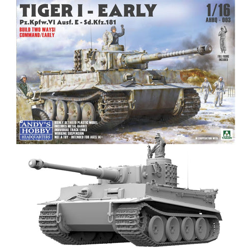 Andy's Hobby HQ Tiger I Early Tank 3-in-1 1:16 Plastic Model Kit AHHQ0 ...