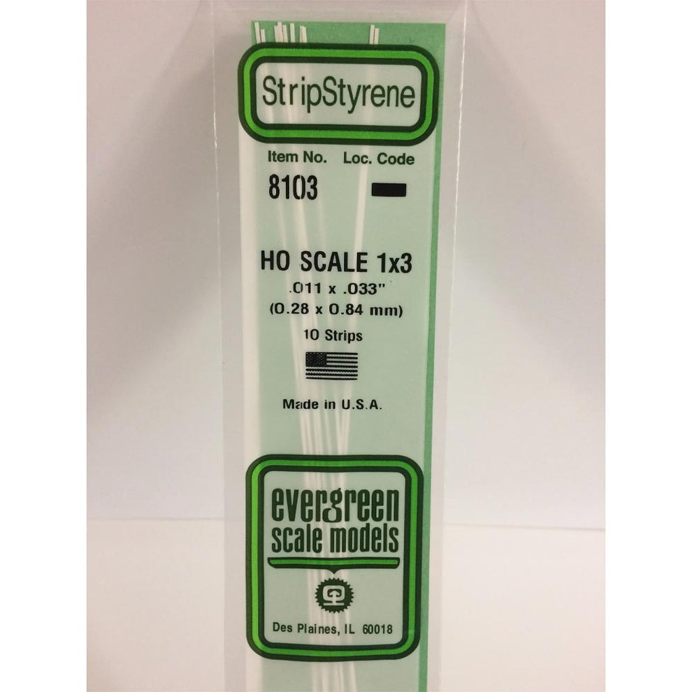 Evergreen 8103 - 0.011" x 0.033" Polystyrene HO-Scale Strips 14"/35cm ...