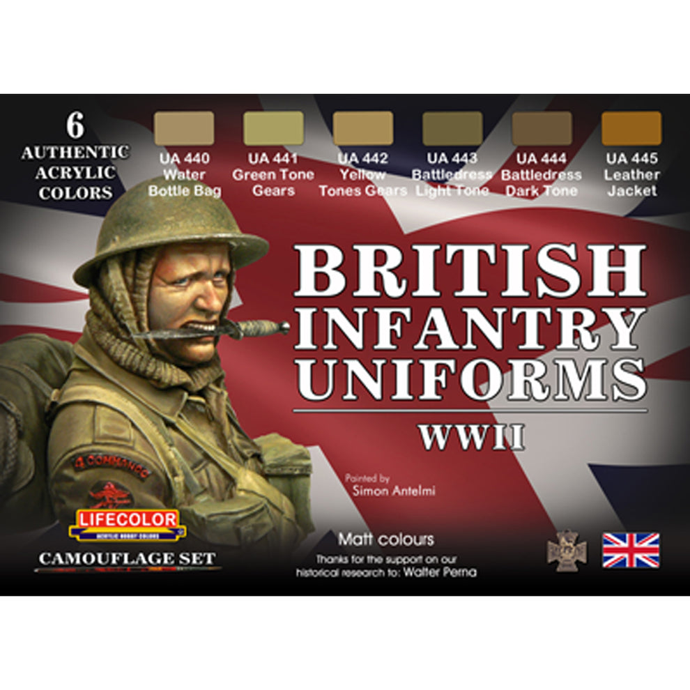LifeColor WWII British Infantry Uniforms Acrylic Paint Set (6x22ml) CS ...